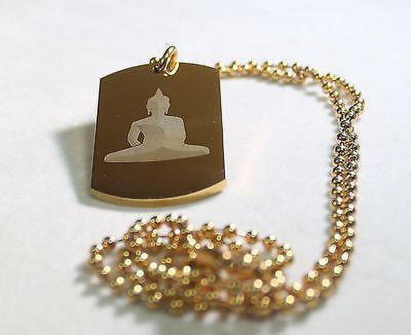 Buddha image thick stainless steel dog tag gold color IPG ball chain ...