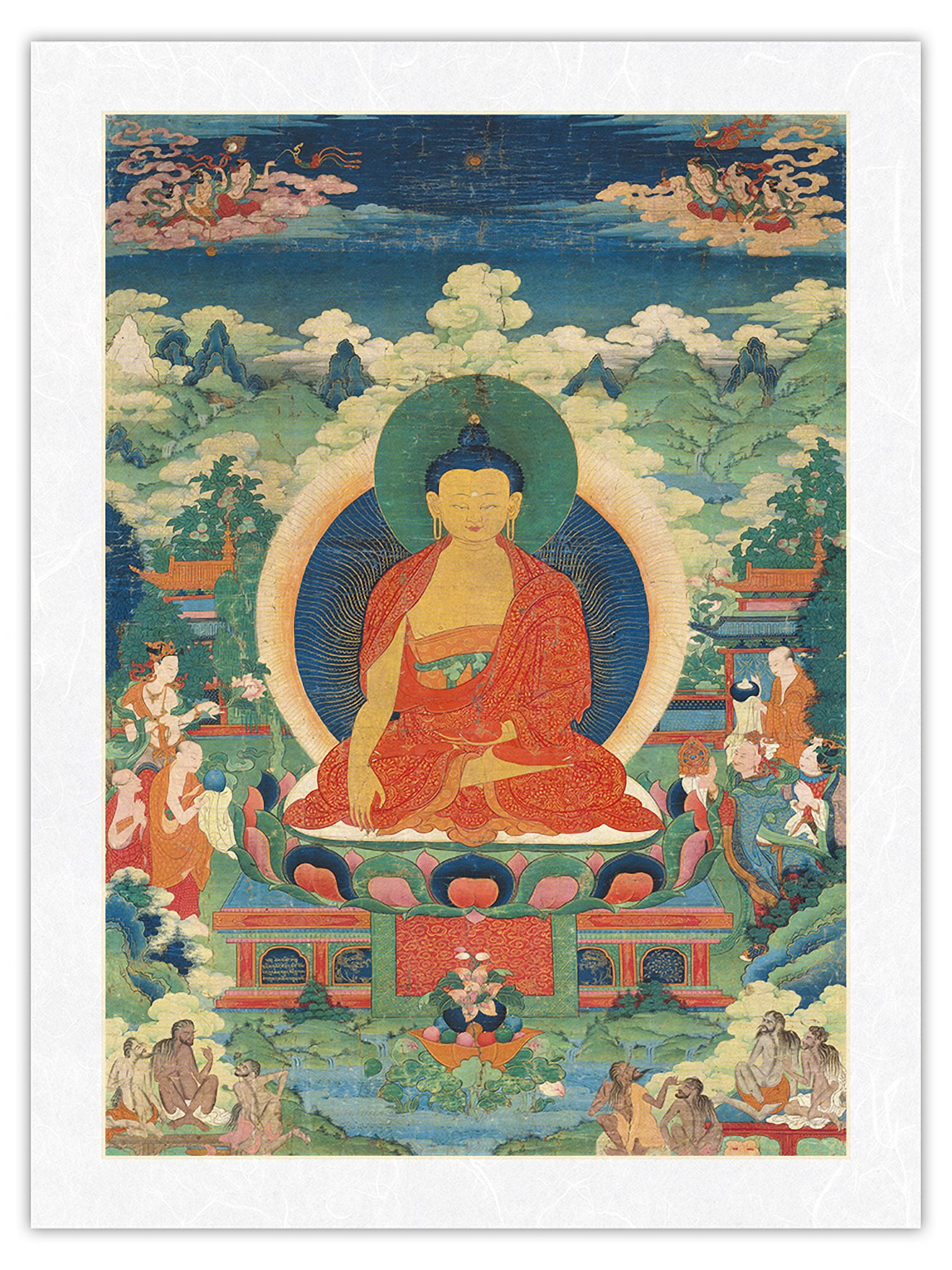 Buddha's Miracles at Shravasti - Vintage Tibetan Thangka Buddhist ...