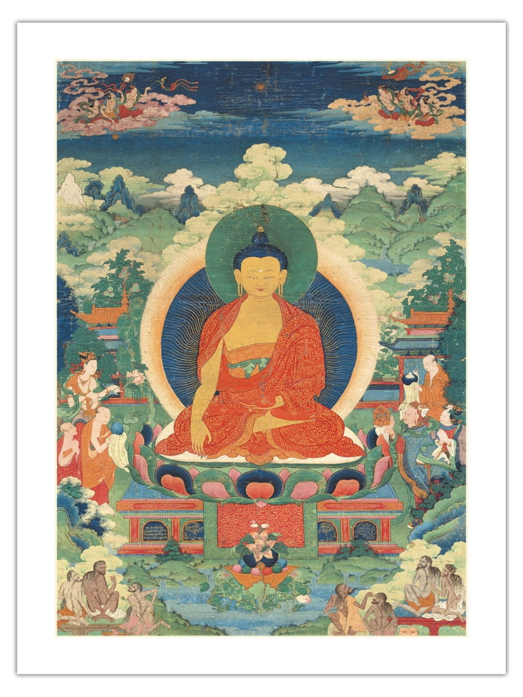 Buddha's Miracles at Shravasti - Vintage Tibetan Thangka Buddhist ...