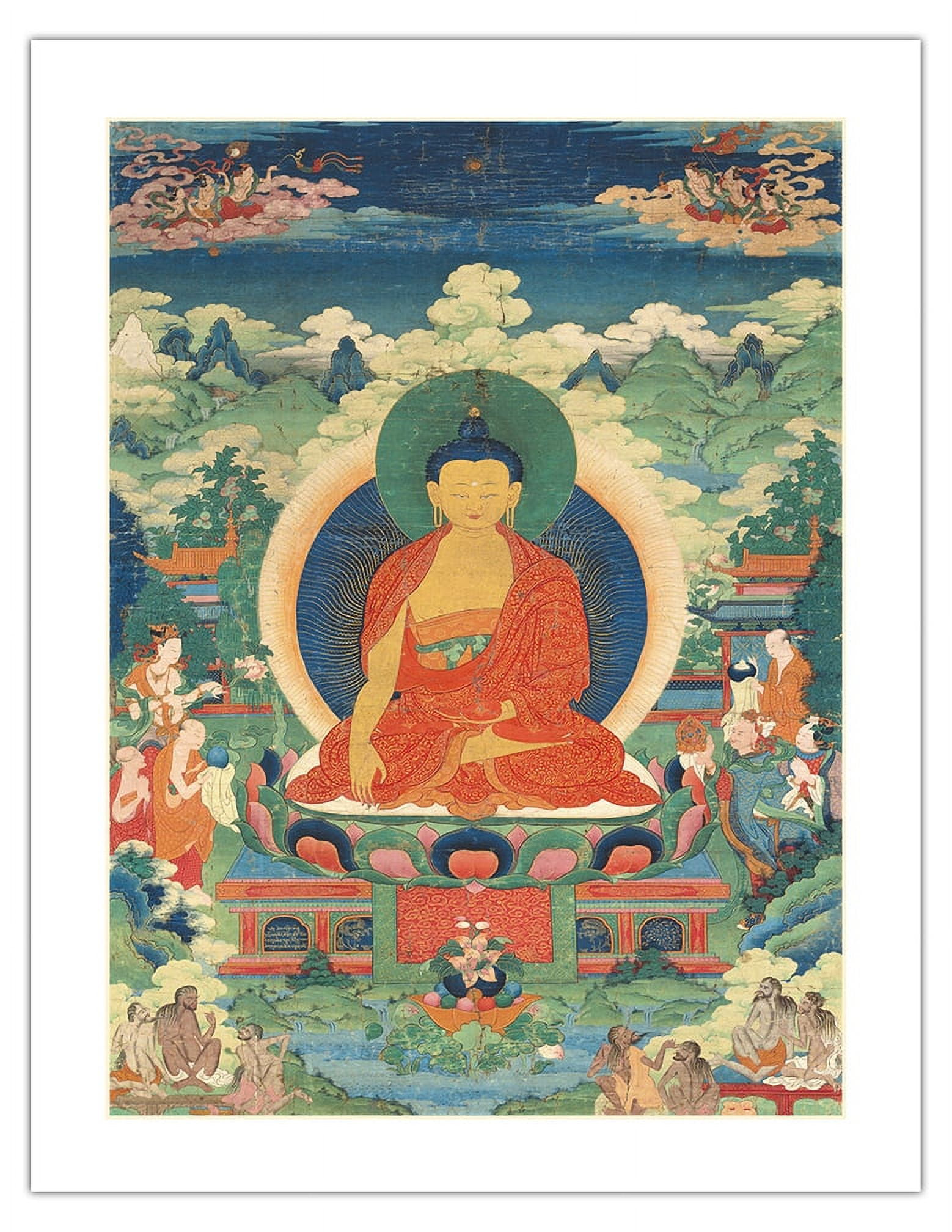 Buddha's Miracles at Shravasti - Vintage Tibetan Thangka Buddhist ...