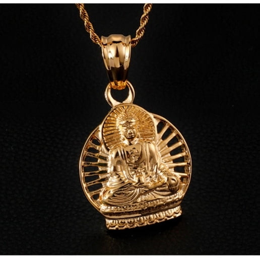 Buddhism Buddha Men Necklace 14K Yellow Gold Pendant Chain for ...