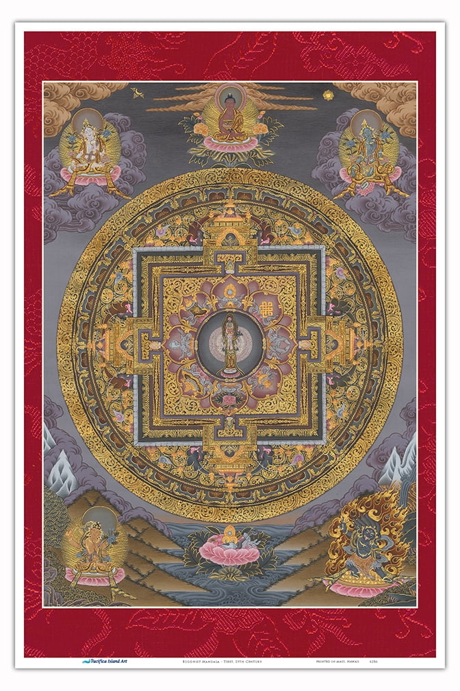 Buddhist Mandala - Vintage Tibetan Thangka Buddhist Painting - Tibet ...