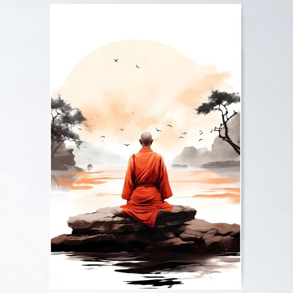 Buddhist Monk Meditation | Watercolor Zen Art | Mindfulness Poster Wall ...