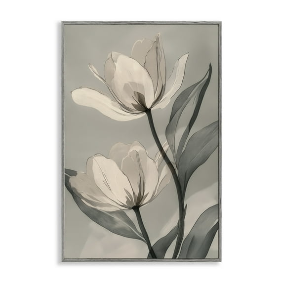 Stupell Industries Budding Monochrome Magnolias Gray Framed Giclee Art ...