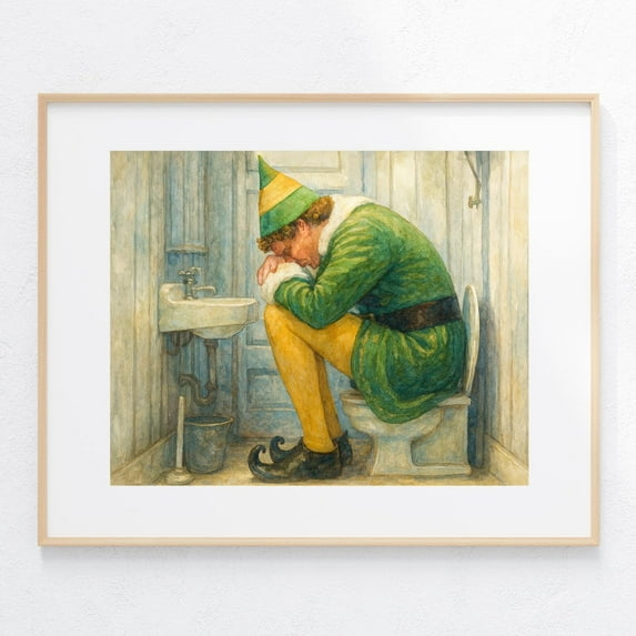 Buddy In The Bathroom Art Print Elf Watercolor Painting Christmas ...