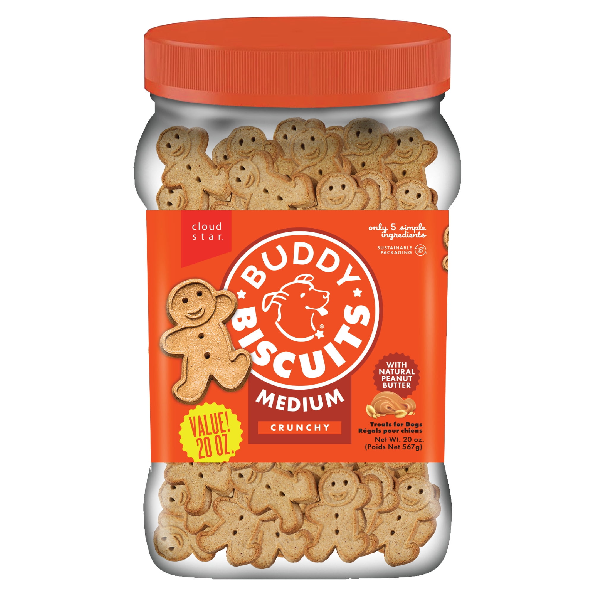Buddy Biscuits Crunchy Medium Dog Treats, Peanut Butter, 20 oz. Jar ...