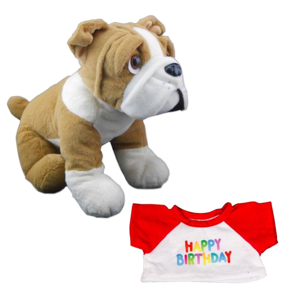 Buddy the Bulldog Plush Toy In Happy Birthday T-Shirt with Red Sleeves ...