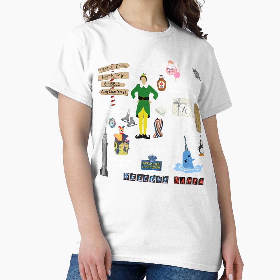 Buddy Elf Collage Blue Background Holiday Film Inspired Art Unisex T ...