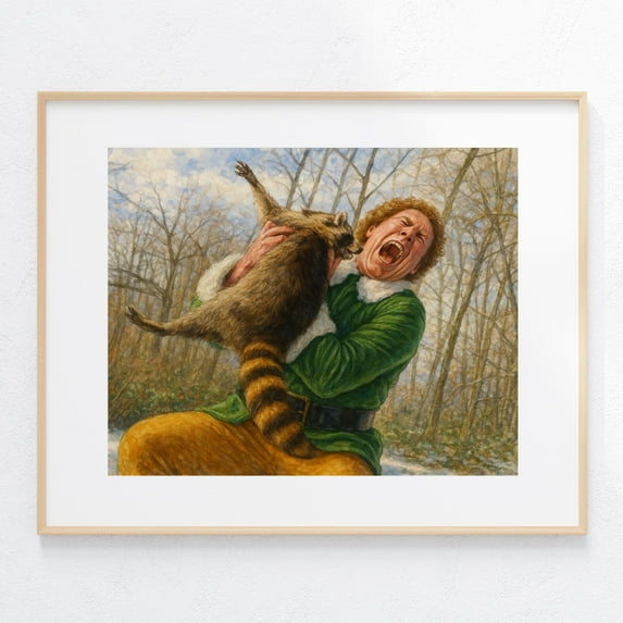 Buddy Hugs a Racoon Art Print Elf Watercolor Painting Christmas Movies ...
