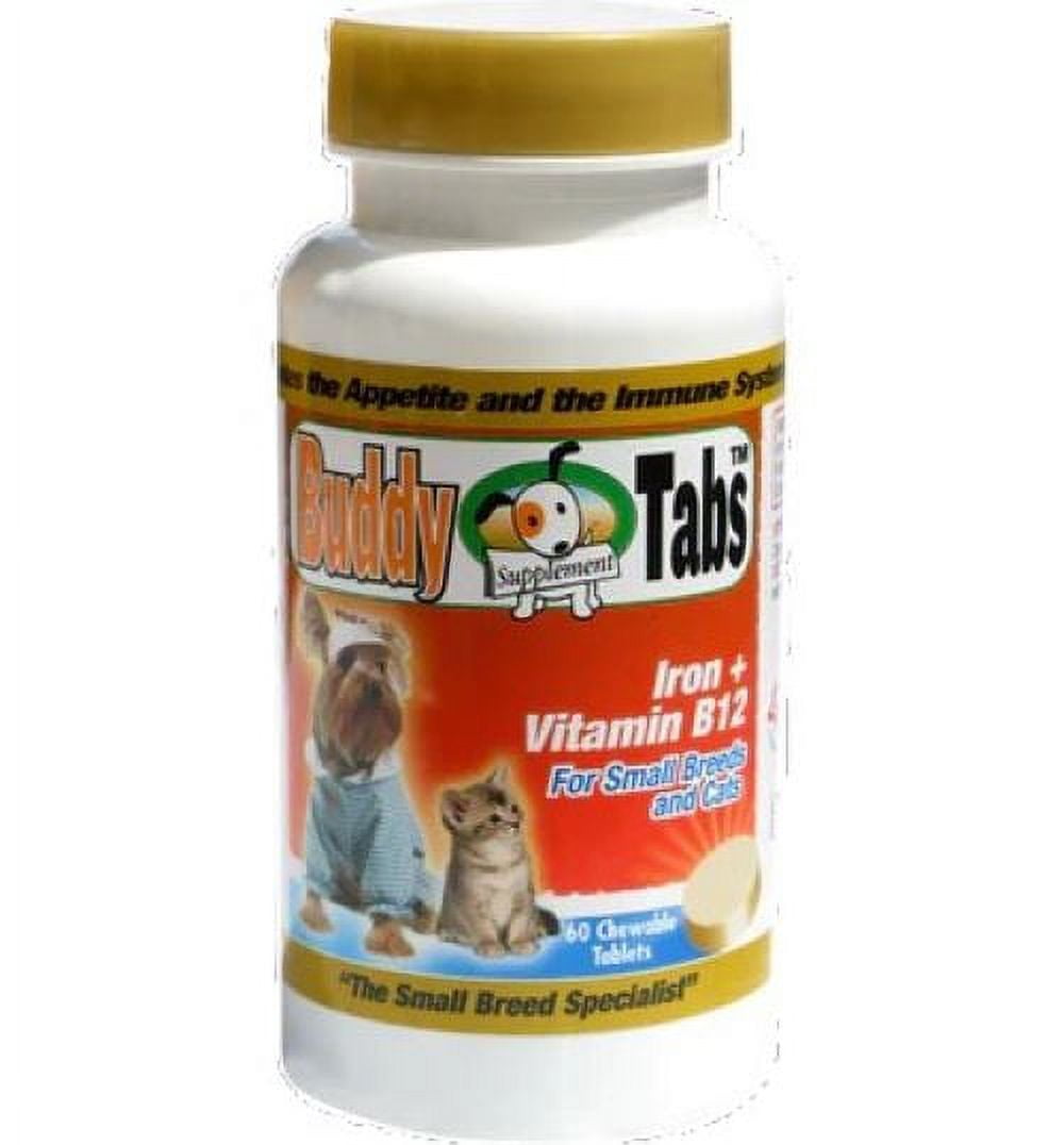 Buddy Tabs 60 Chewable Iron + Vitamin B12 for small breed dogs and cats ...