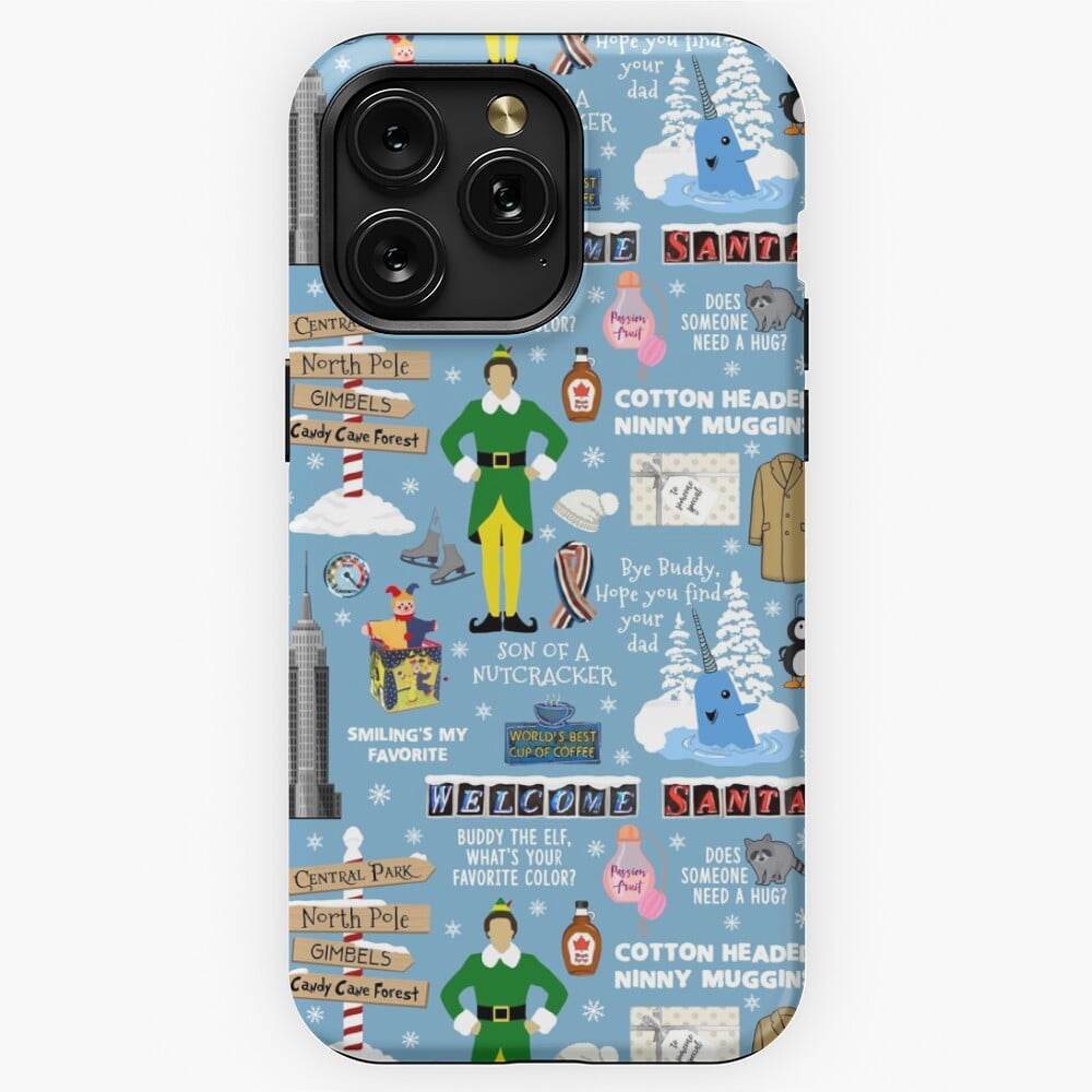 Buddy The Elf Collage Blue Background Holiday iPhone Case 17 through 11 ...