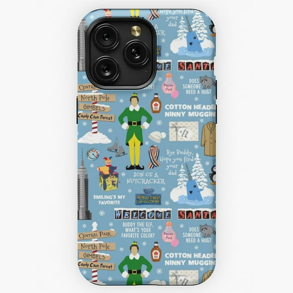 Buddy The Elf Collage Blue Background Holiday iPhone Case 17 through 11 ...