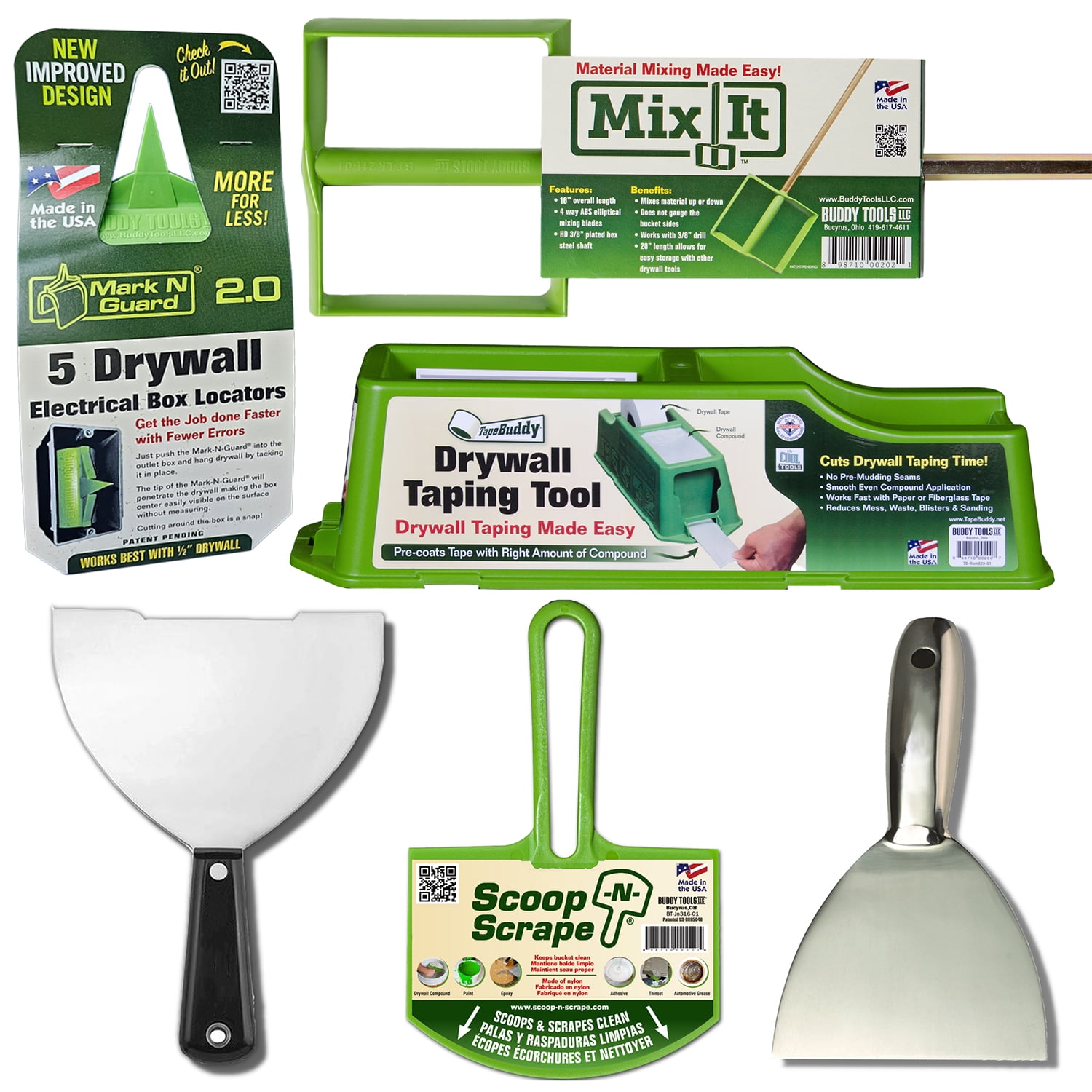 Buddy Tools Drywall Taper Knife and Mud Mixer, 6 in 1 Drywall Set ...