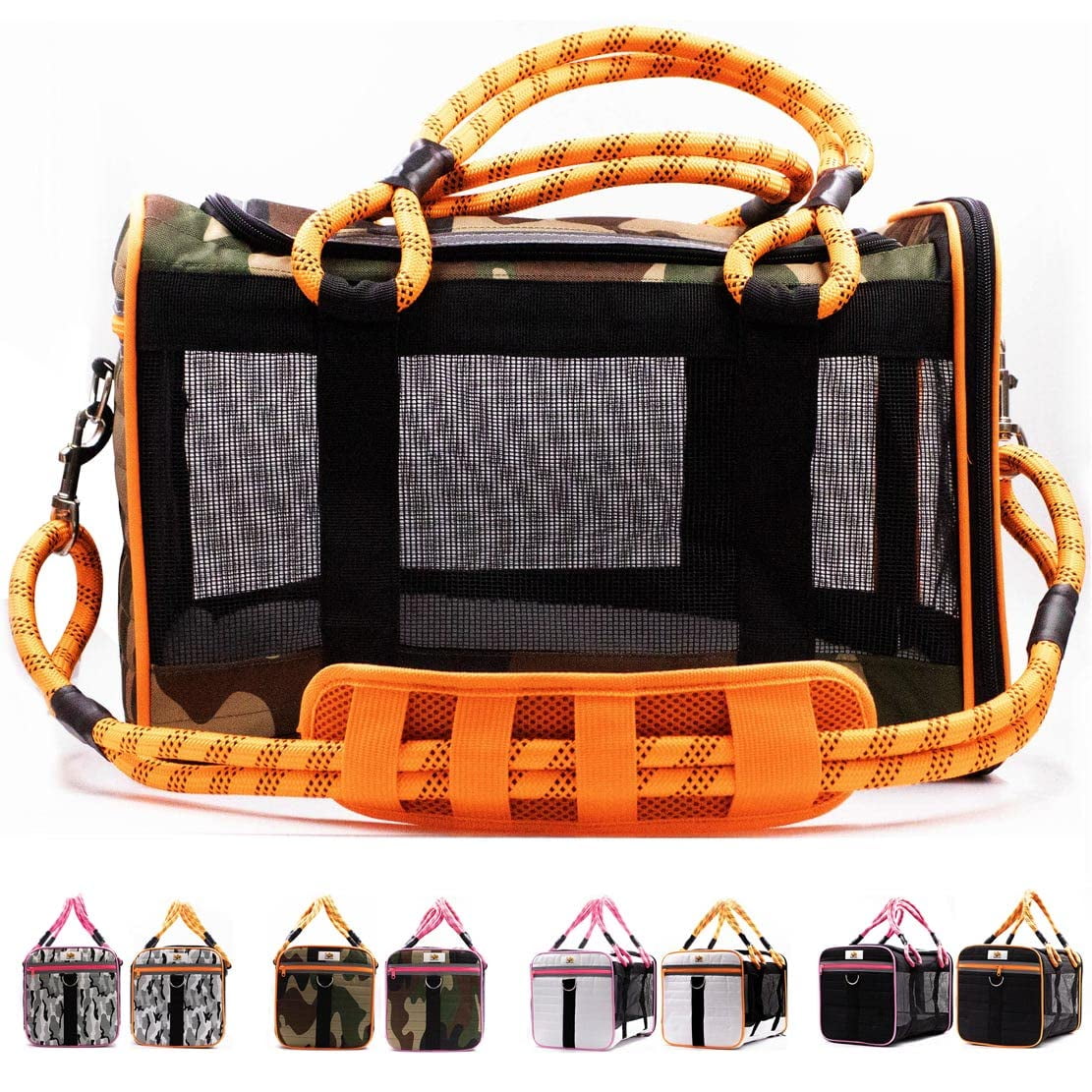 Buddy's Best Airline Approved Pet Carrier Army Camo & Orange for Dog or ...