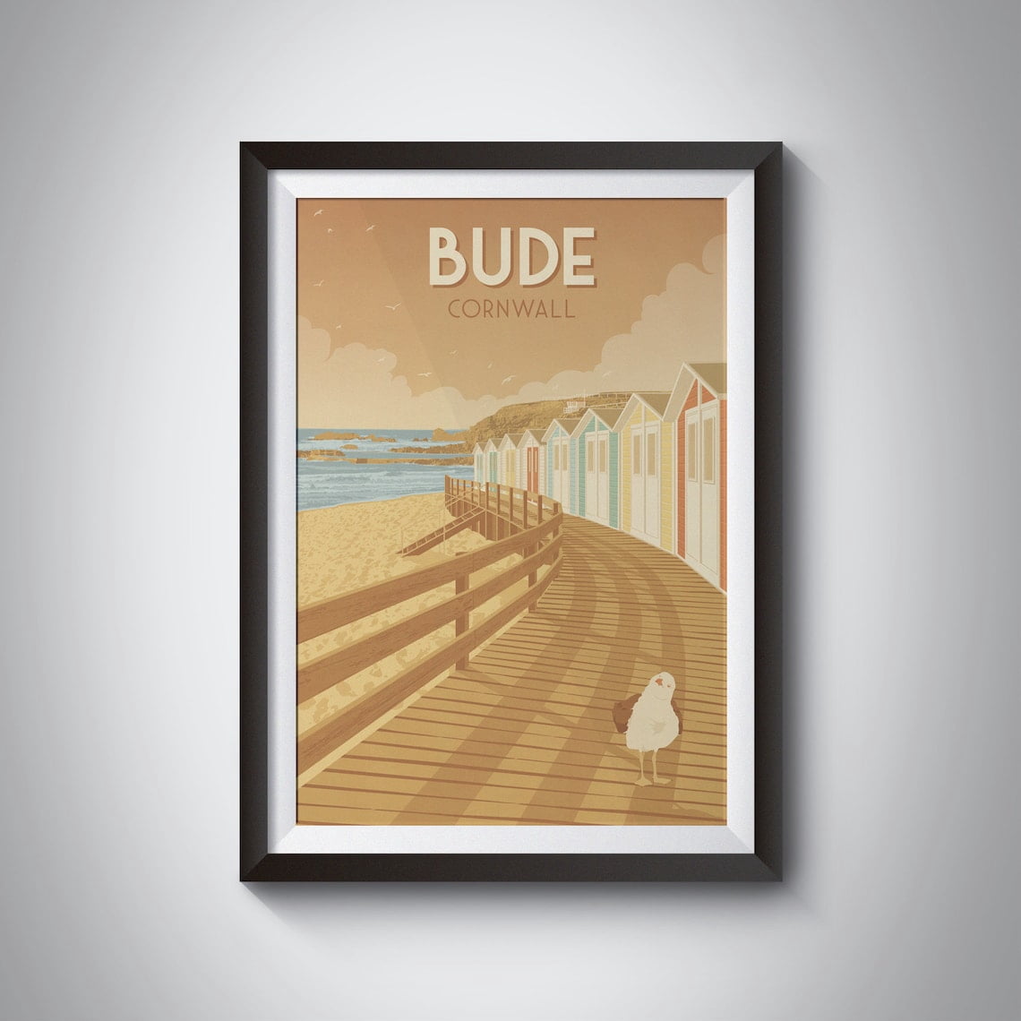 Bude Cornwall Poster, Seaside Wall Art, North Cornwall, Beach Huts ...