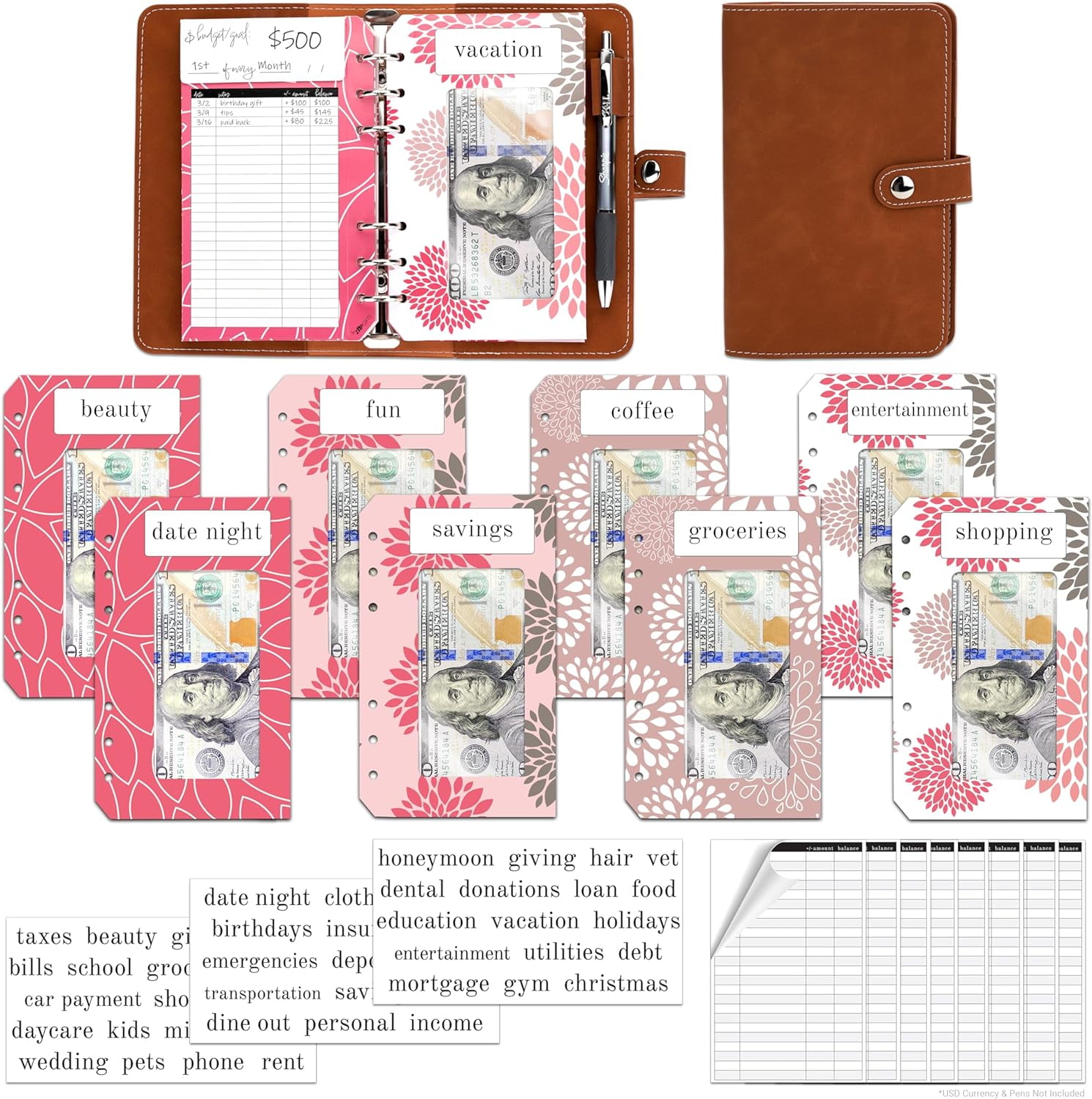 Budget Binder Kit | 8 Premium Cardstock Binder Envelopes w/Clear Window ...