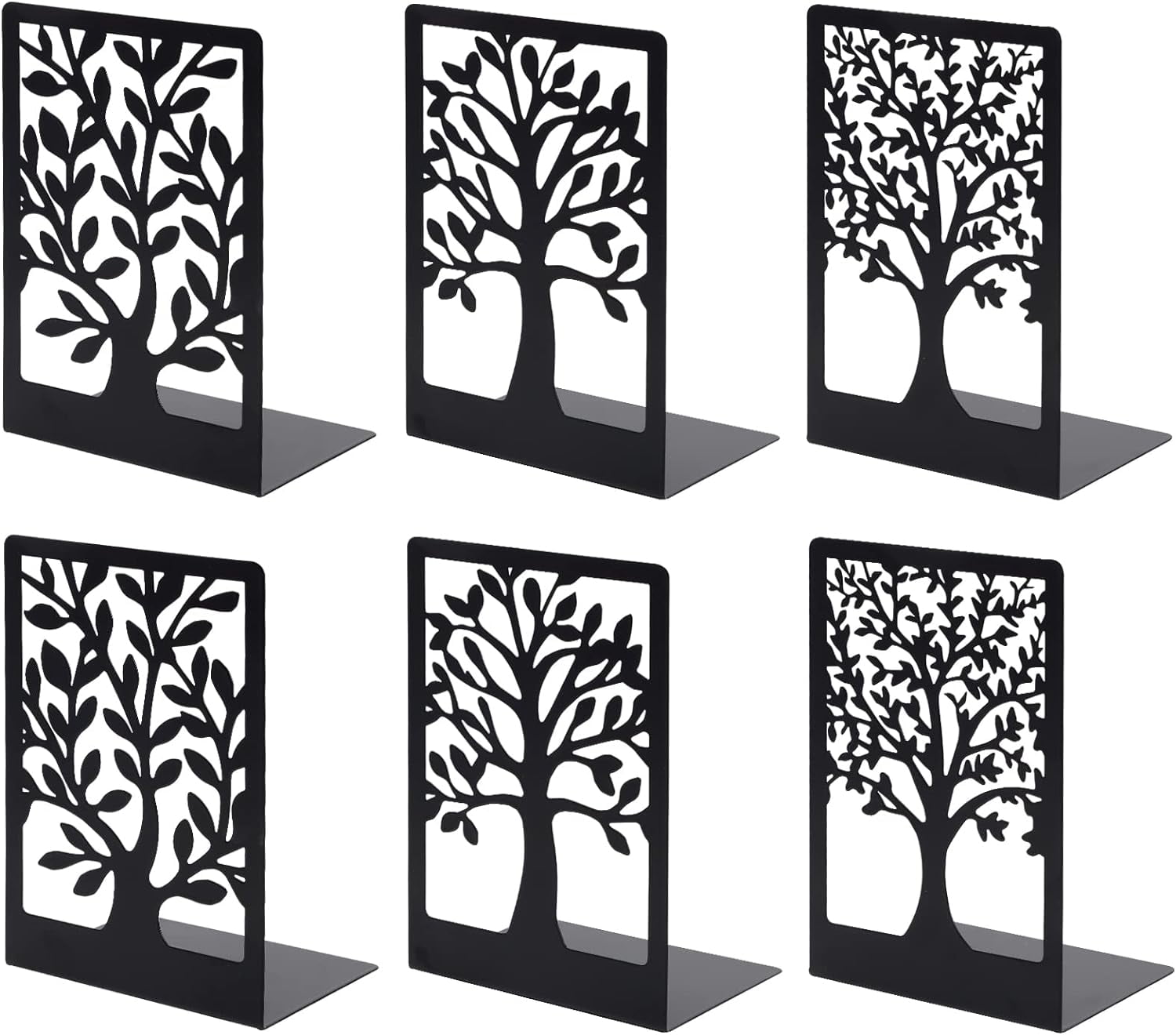 Bookends, 3 Pairs of Book Ends for Shelves Decorative, Black Metal ...