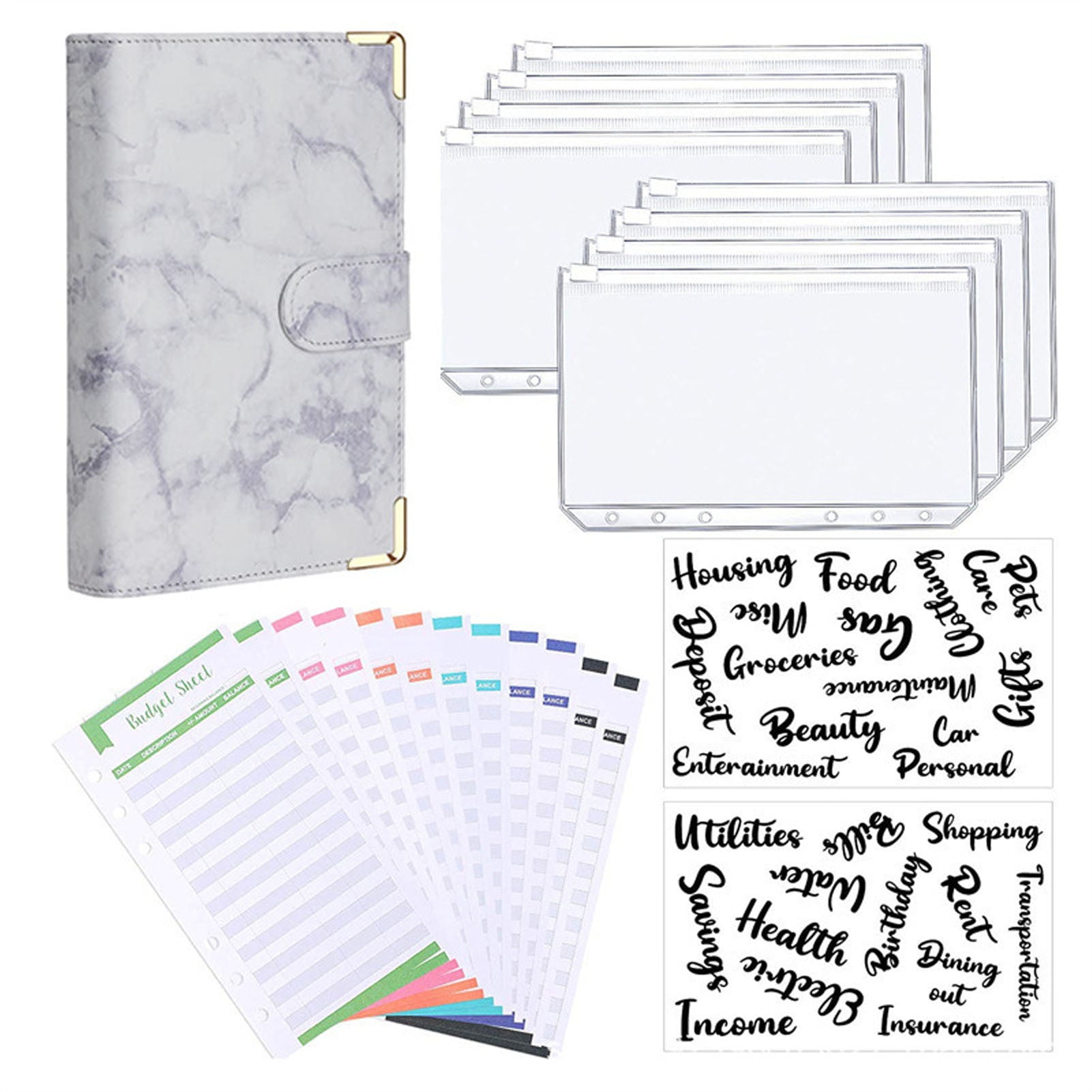 Budget Binder with Zipper Envelopes, PU Leather Cash Bill Coupon Cards ...