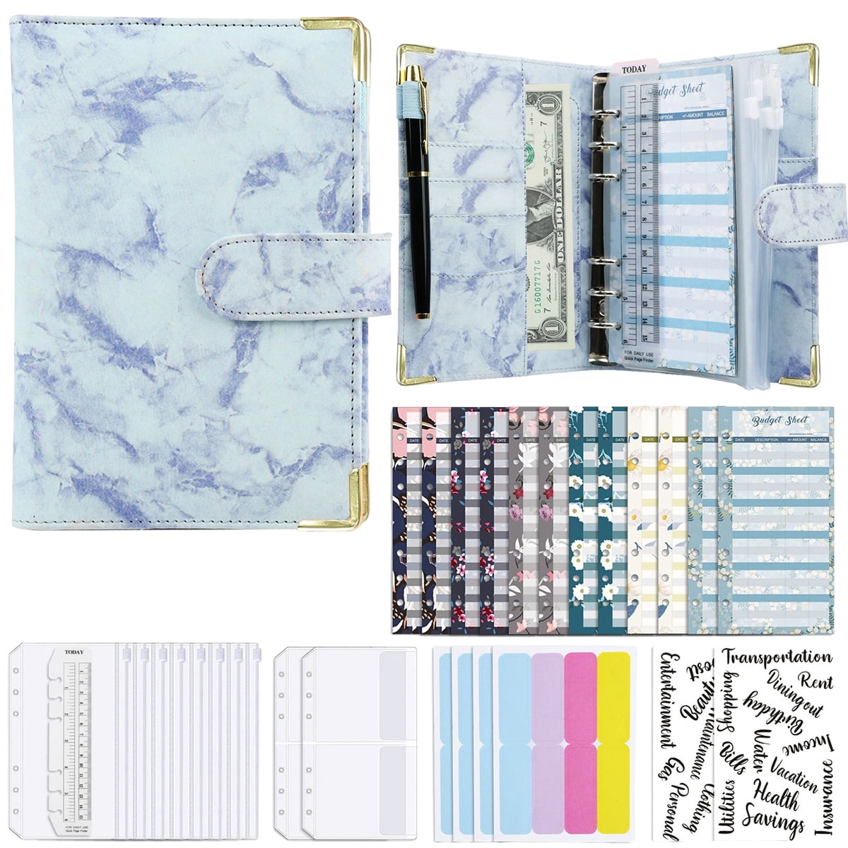 Budget Binder with zipper Envelope, A6 Save Money Binder with Cash ...