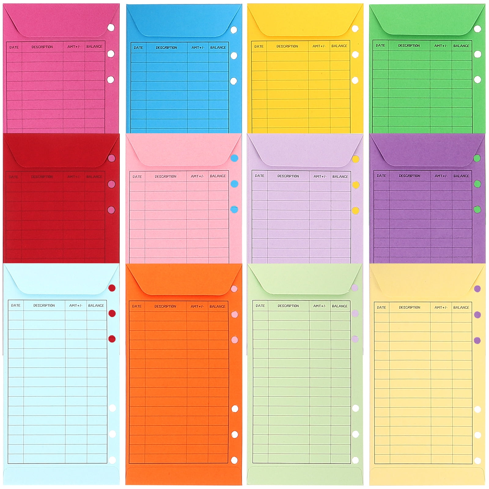 Budget Card Pattern with Hole Cash Plan Consumption Envelope 12 Pcs ...