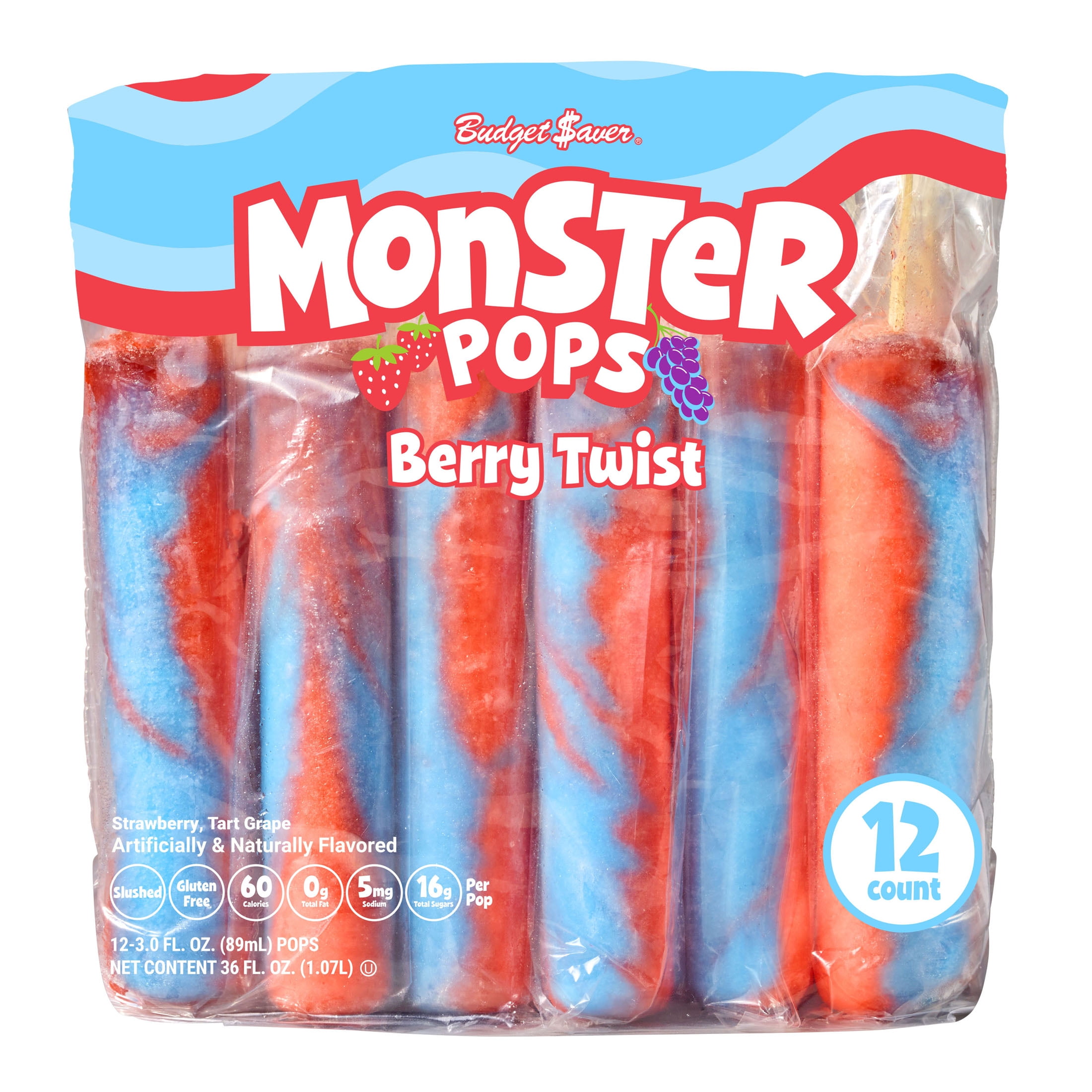 Budget Saver Slushed Berry Twist Monster Pops, 12 Ct - Walmart.com