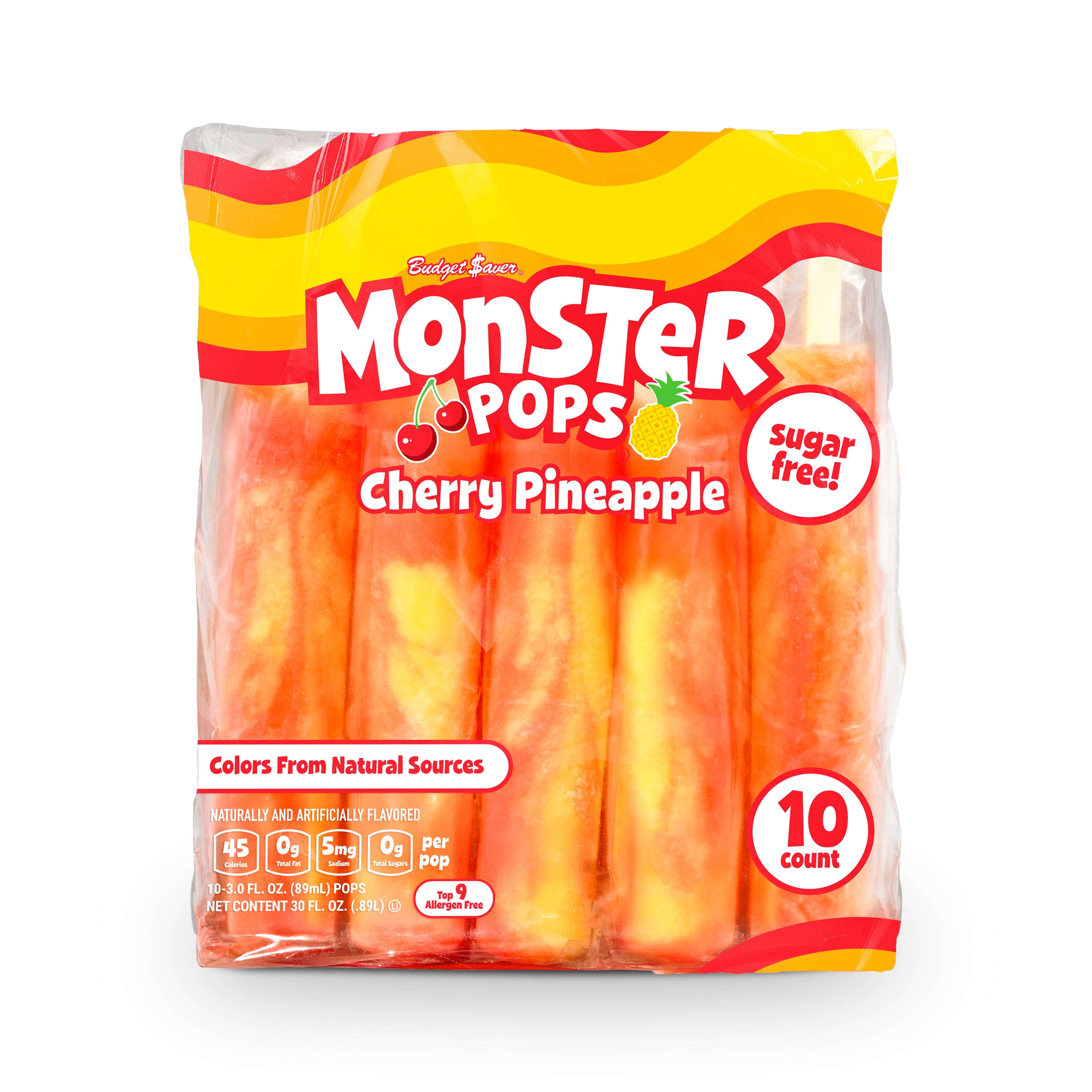 Budget Saver Monster Pops, Sugar Free Cherry Pineapple, 10 Count ...