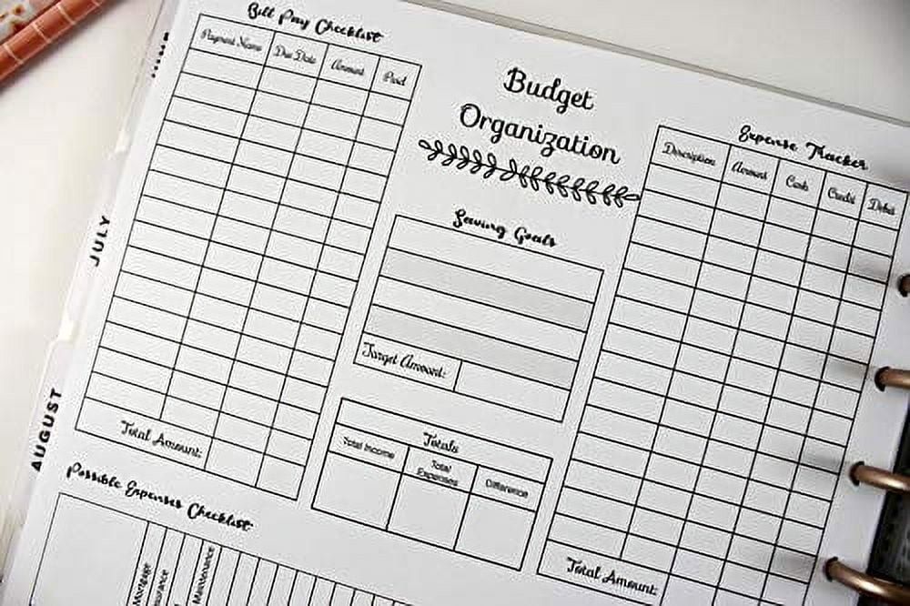 Budget at a Glance Planner Refill, Bill Pay Checklist for 11 Disc ...