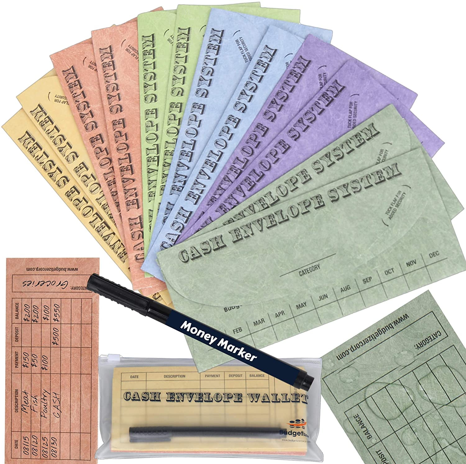 Budgetizer Cash Envelopes System - 12 Pack Tear & Water Resistant ...
