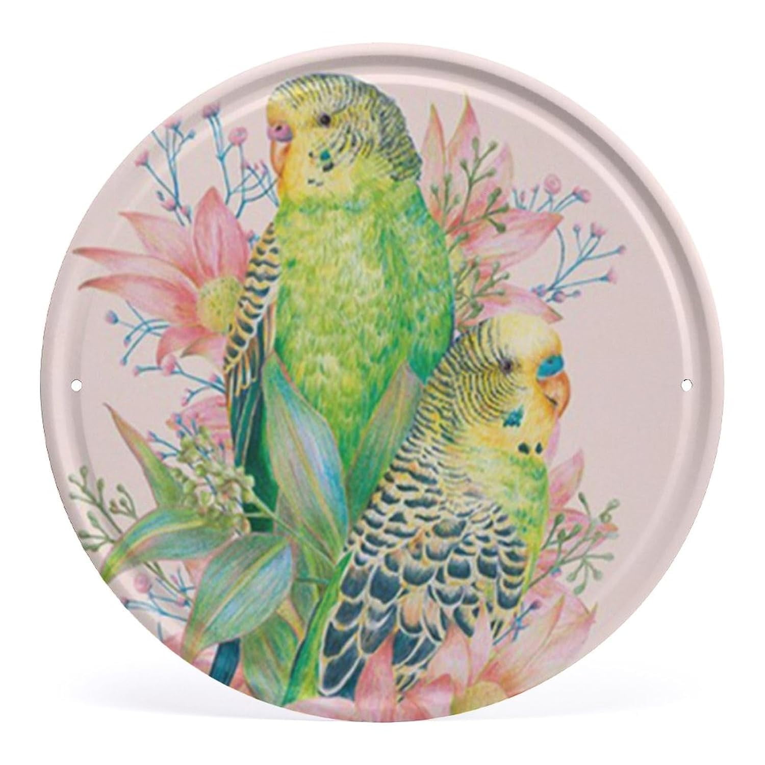 Budgie Couple Bird Lover Metal Round Tin Sign Retro Art Wall Decor ...