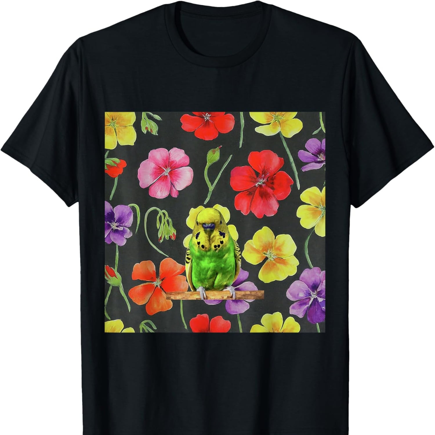 Budgie GeranI1Ums Red Yellow Purple Vintage Flower Pattern T-S1Hirt ...
