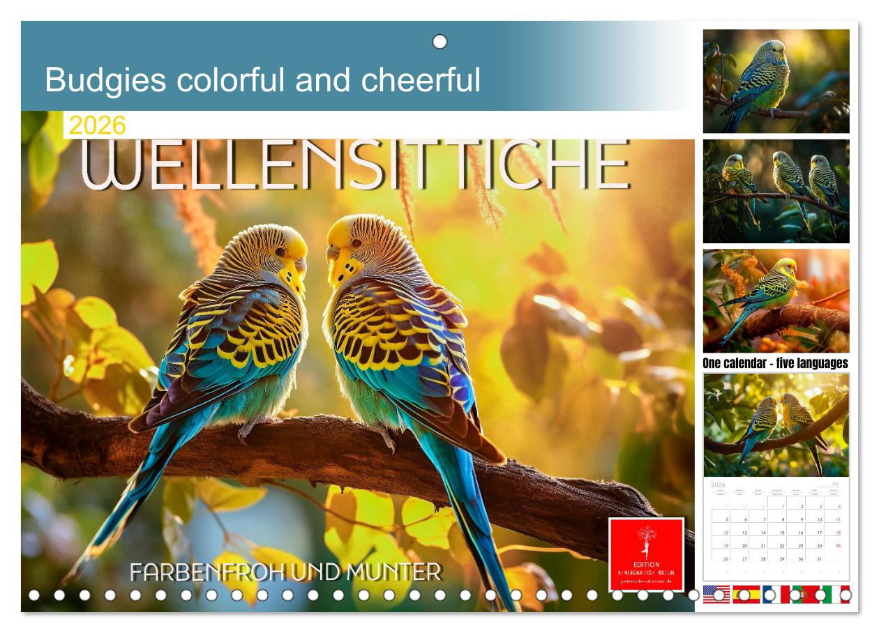 Budgies colorful and cheerful (Monthly Wall Calendar 2026 11.7 x 16.5 ...