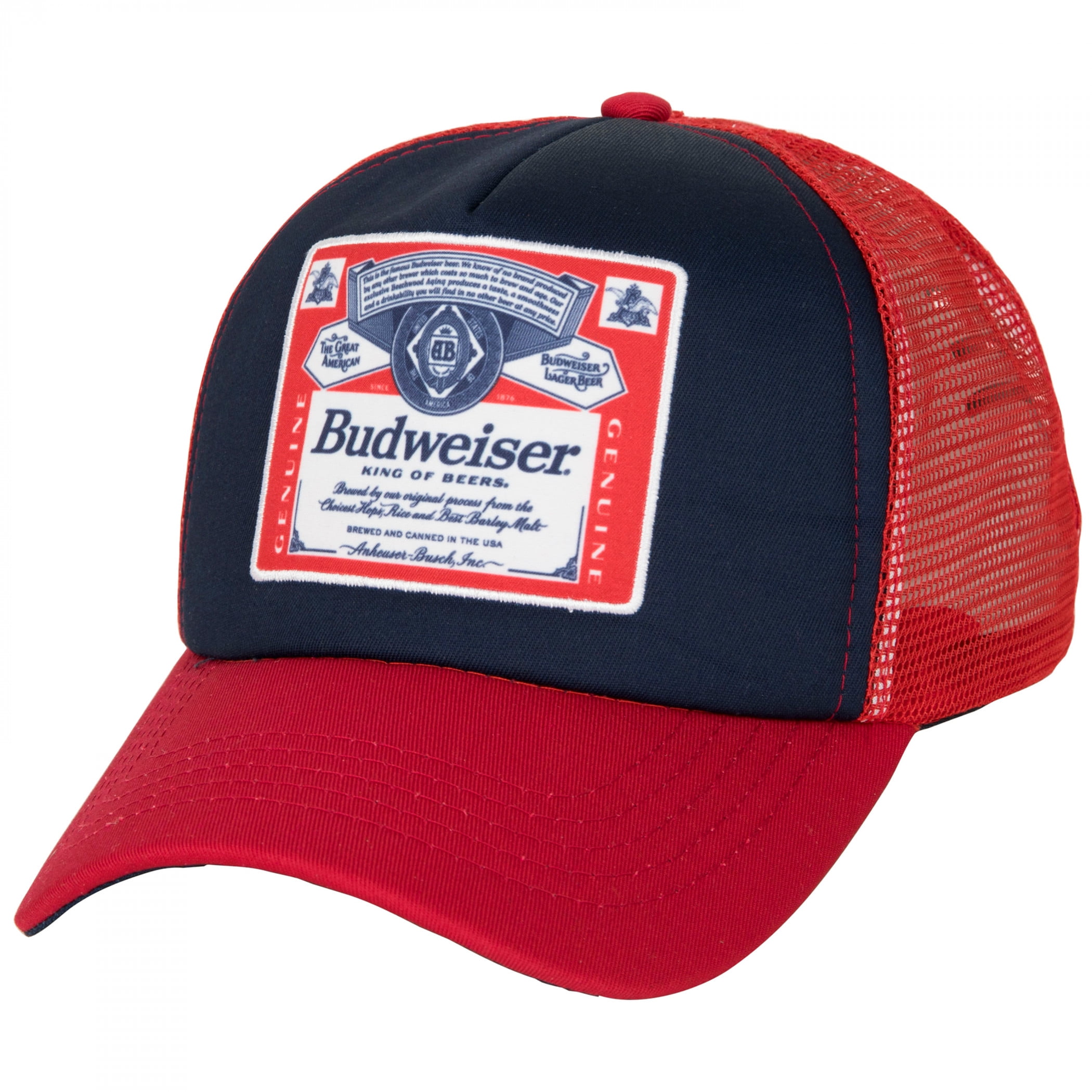 Budweiser 864810 Polyester Budweiser Label Snapback Trucker Hat, Blue ...