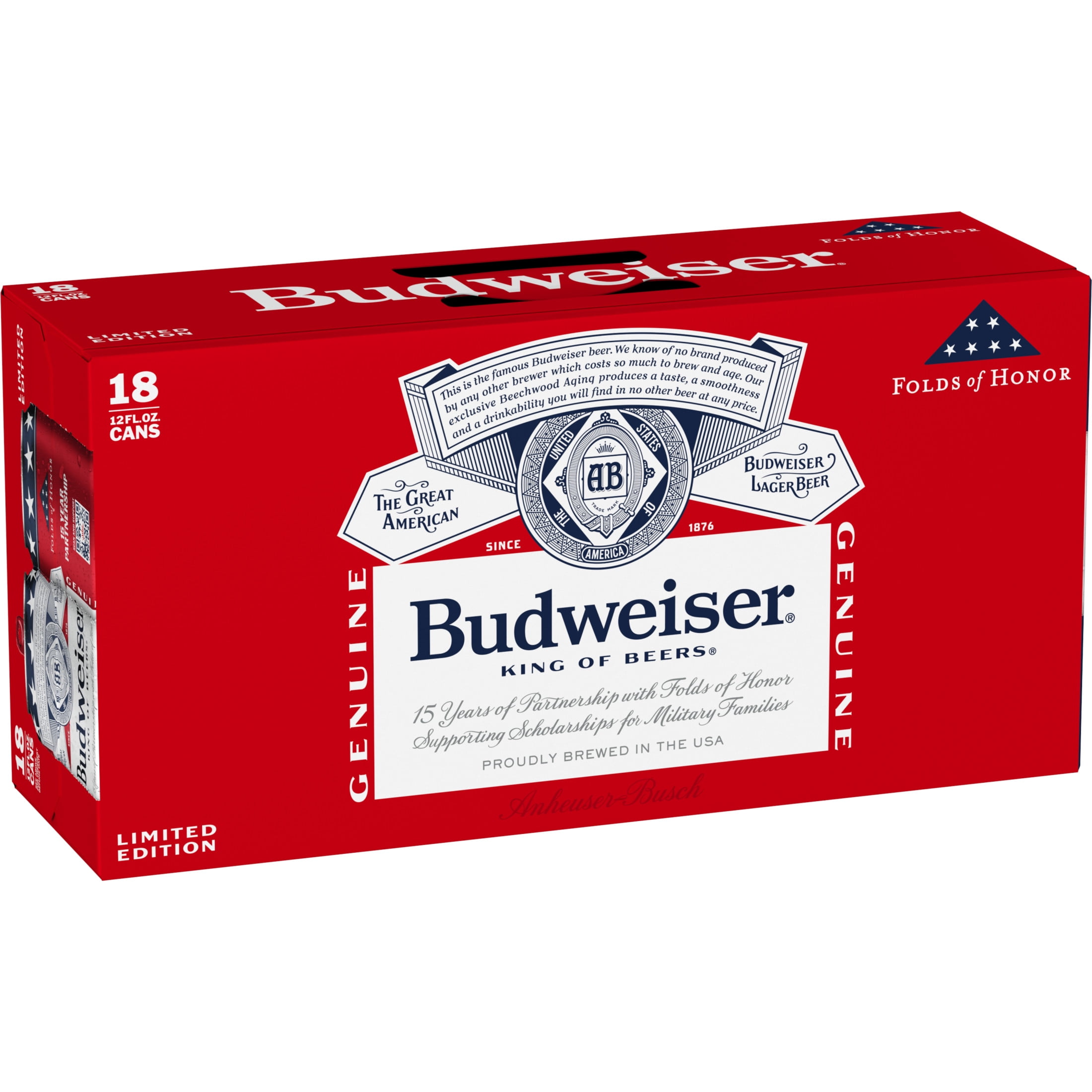 Budweiser American Lager Beer 18 Pack 12 fl oz Aluminum Cans 5% ABV ...