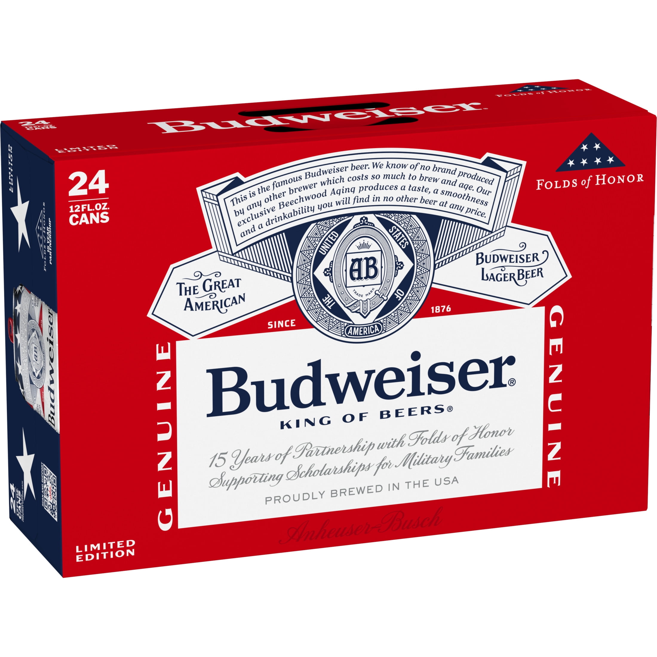 Budweiser American Lager Beer 24 Pack 12 fl oz Aluminum Cans 5% ABV ...