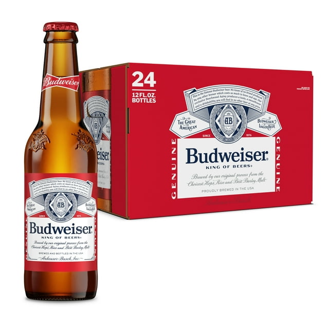 Budweiser American Lager Beer 24 Pack 12 fl oz Glass Bottles 5% ABV ...