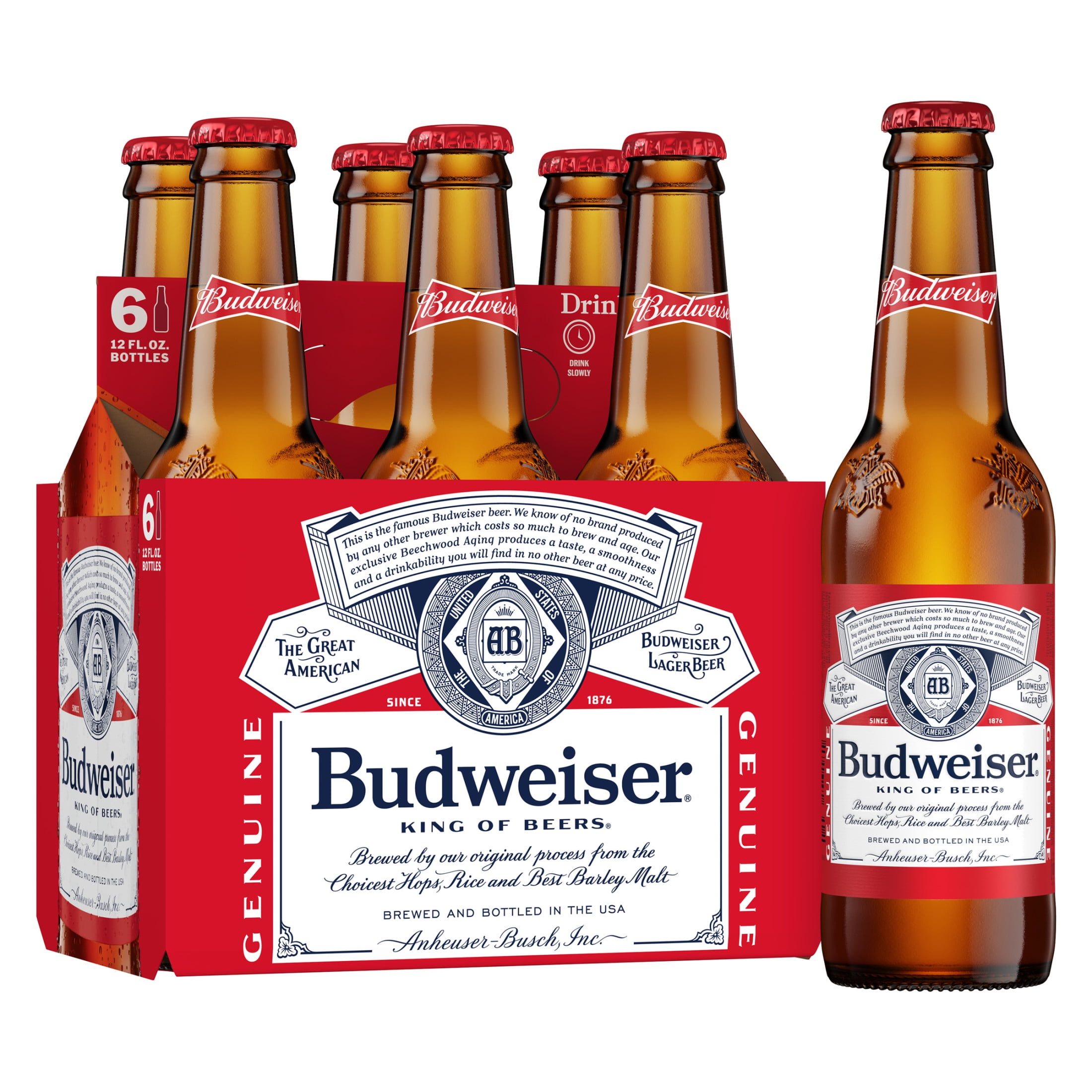 Budweiser American Lager Beer 6 Pack 12 fl oz Glass Bottles 5% ABV ...