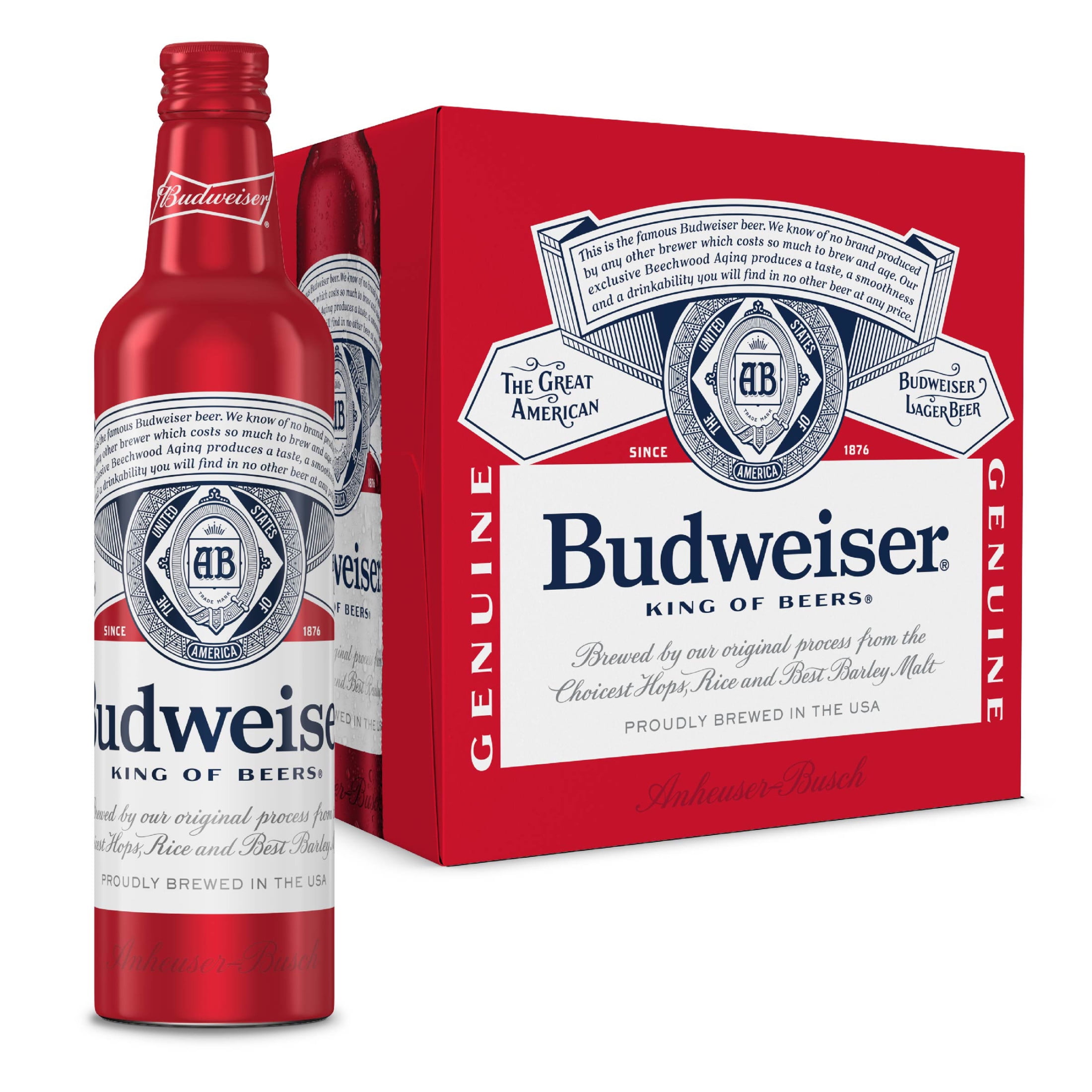 Budweiser American Lager Beer 12 Pack 16 fl oz Aluminum Bottles 5% ABV - Walmart Business Supplies