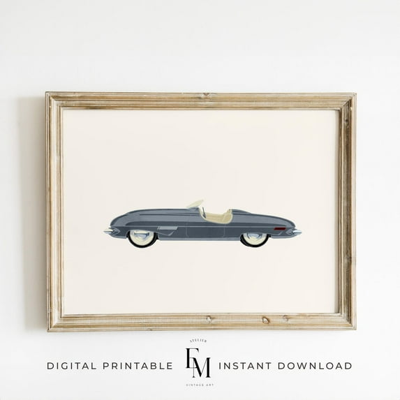 Bue Vintage Car Print Boy Vehicle Print Boys Room Decor Blue Baby Boy ...