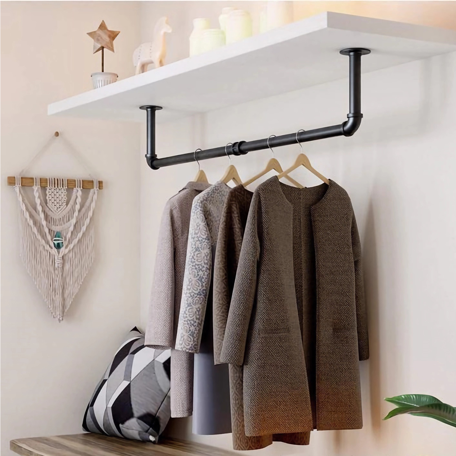 Heavy Duty Industrial Pipe Clothes Rack 38'' L Wall Mounted Garment ...