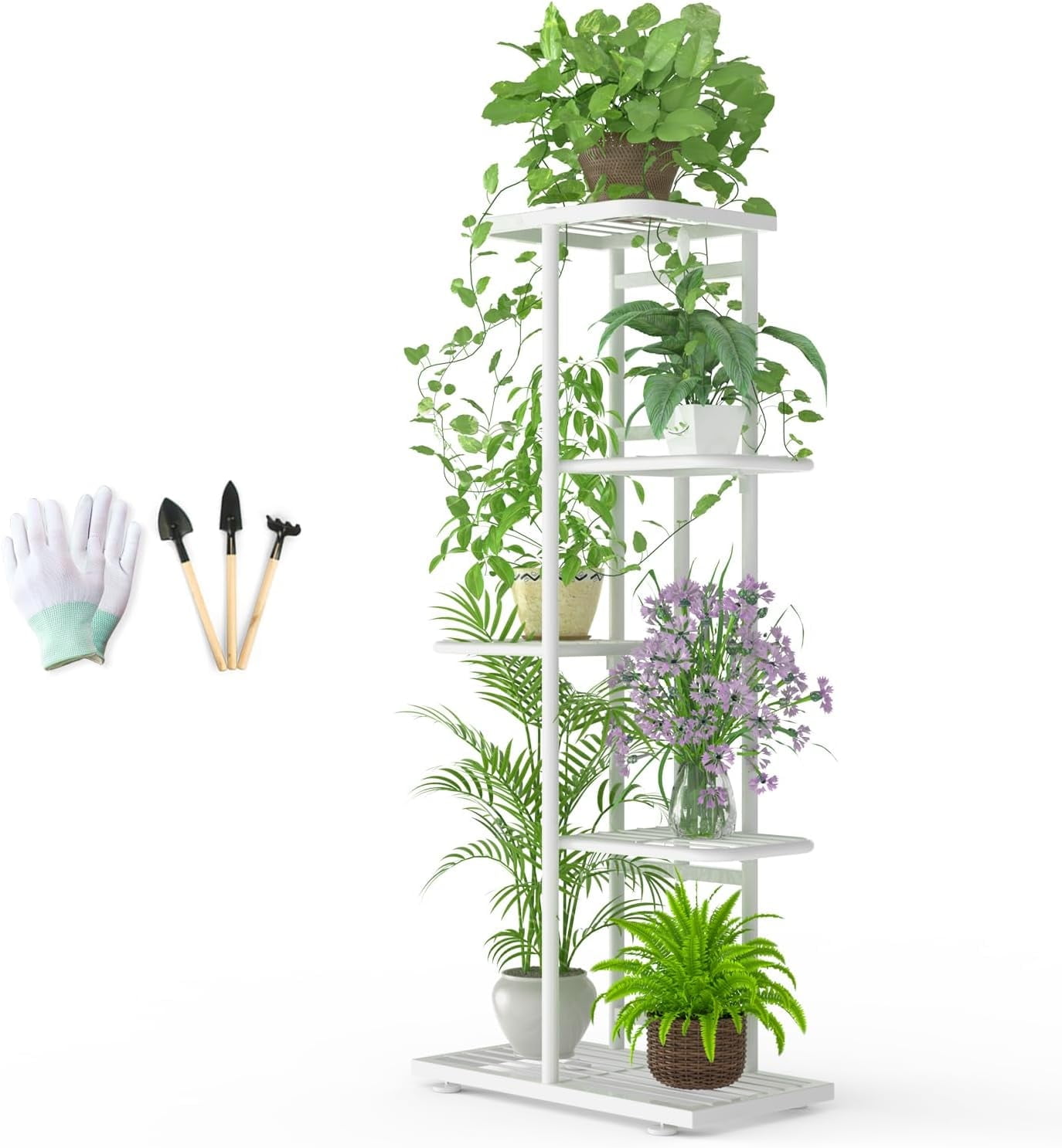 BueDeHai 5 Tier White Plant Stand Indoor for Multiple Plants, with ...