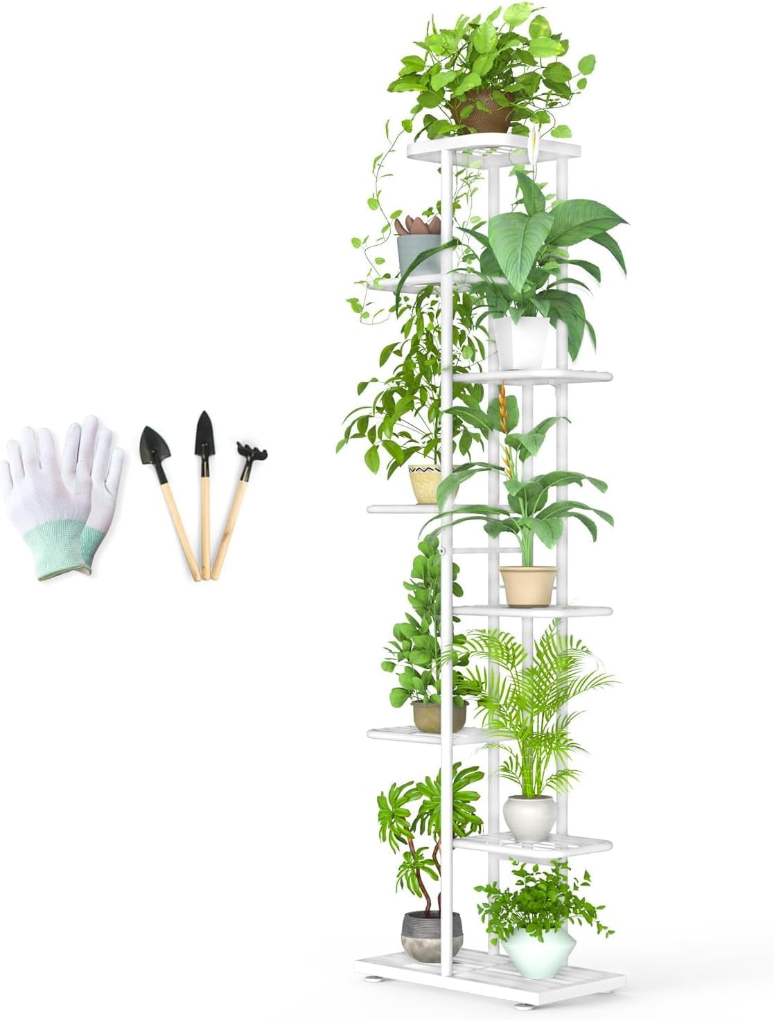 BueDeHai 8 Tier 9 Potted Metal Plant Stand Indoor with Gardening Tools ...