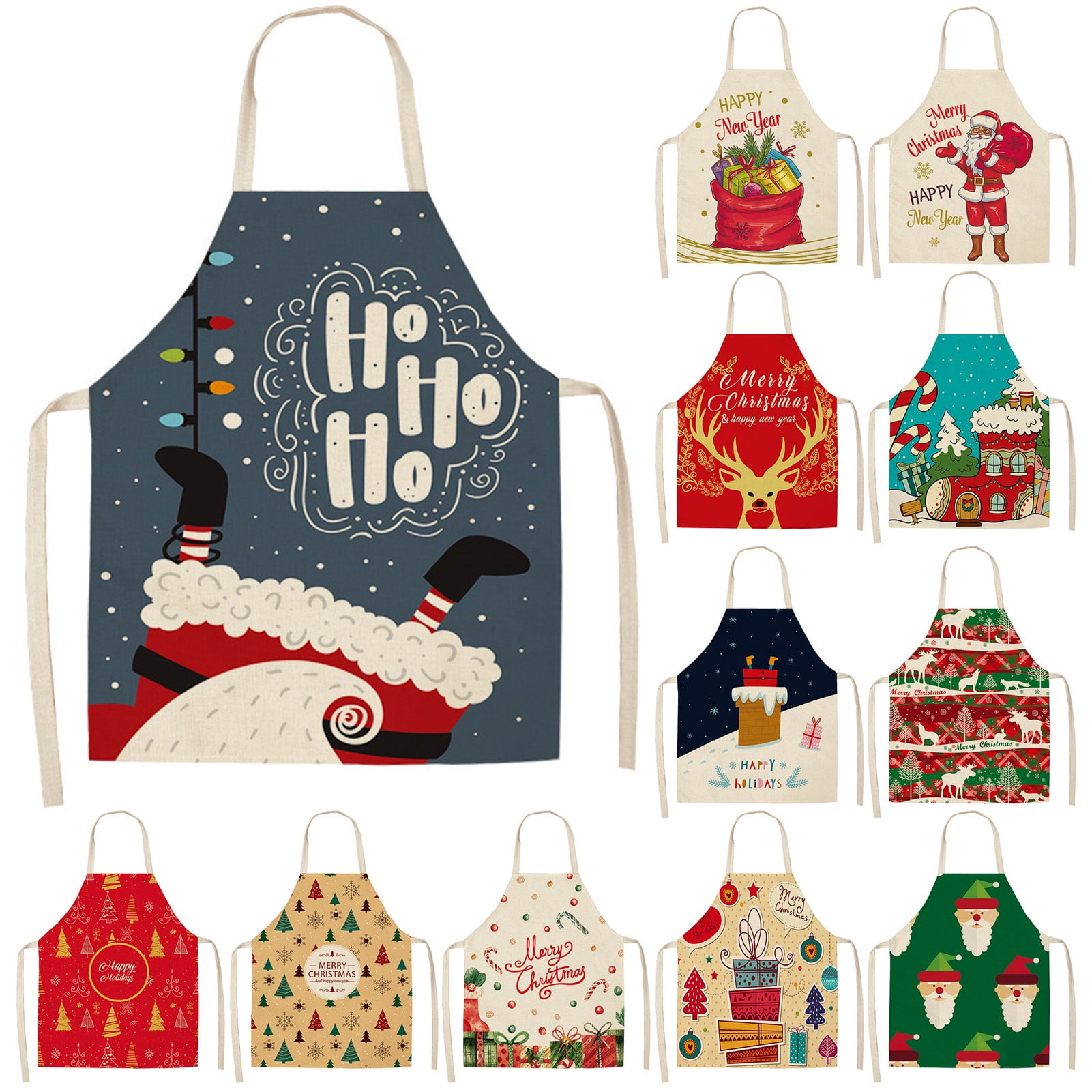 Bueautybox Christmas Apron,Adult Santa Claus Linen Apron Xmas Holiday ...