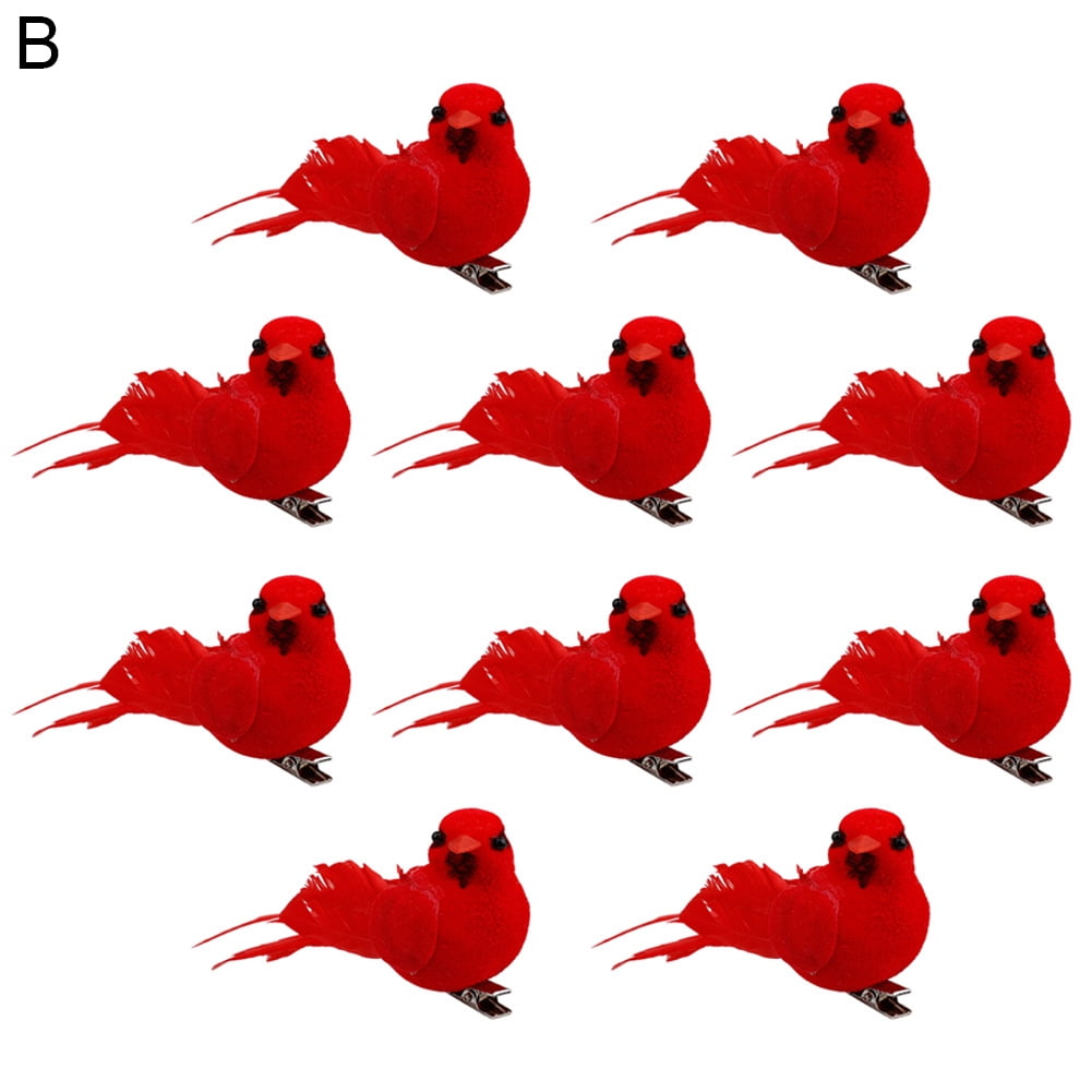 Bueautybox Christmas Red Foam Feather Birds Decoration, Set of 10 ...