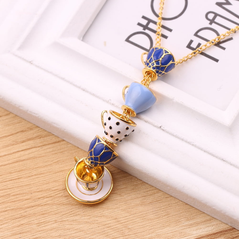 Bueautybox Women Fashion Hand Painted Enamel Teacup Pendant Necklace ...