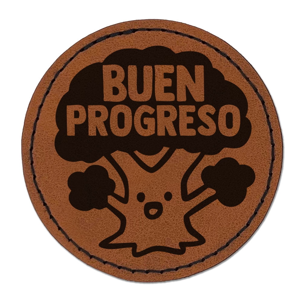 Buen Progreso Spanish Tree Teacher Stamp Round Iron-On Engraved Faux ...