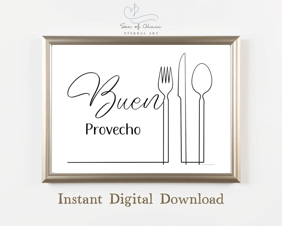 Buen Provecho Fork Knife Spoon One Line Drawing Print: Minimalist ...