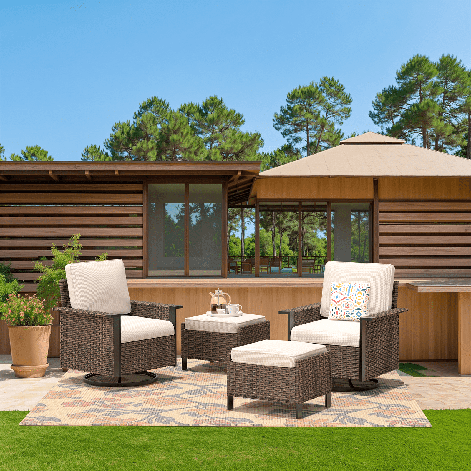 Buenhomino 4 Piece All-Weather Outdoor Rattan Patio Wicker Furniture ...