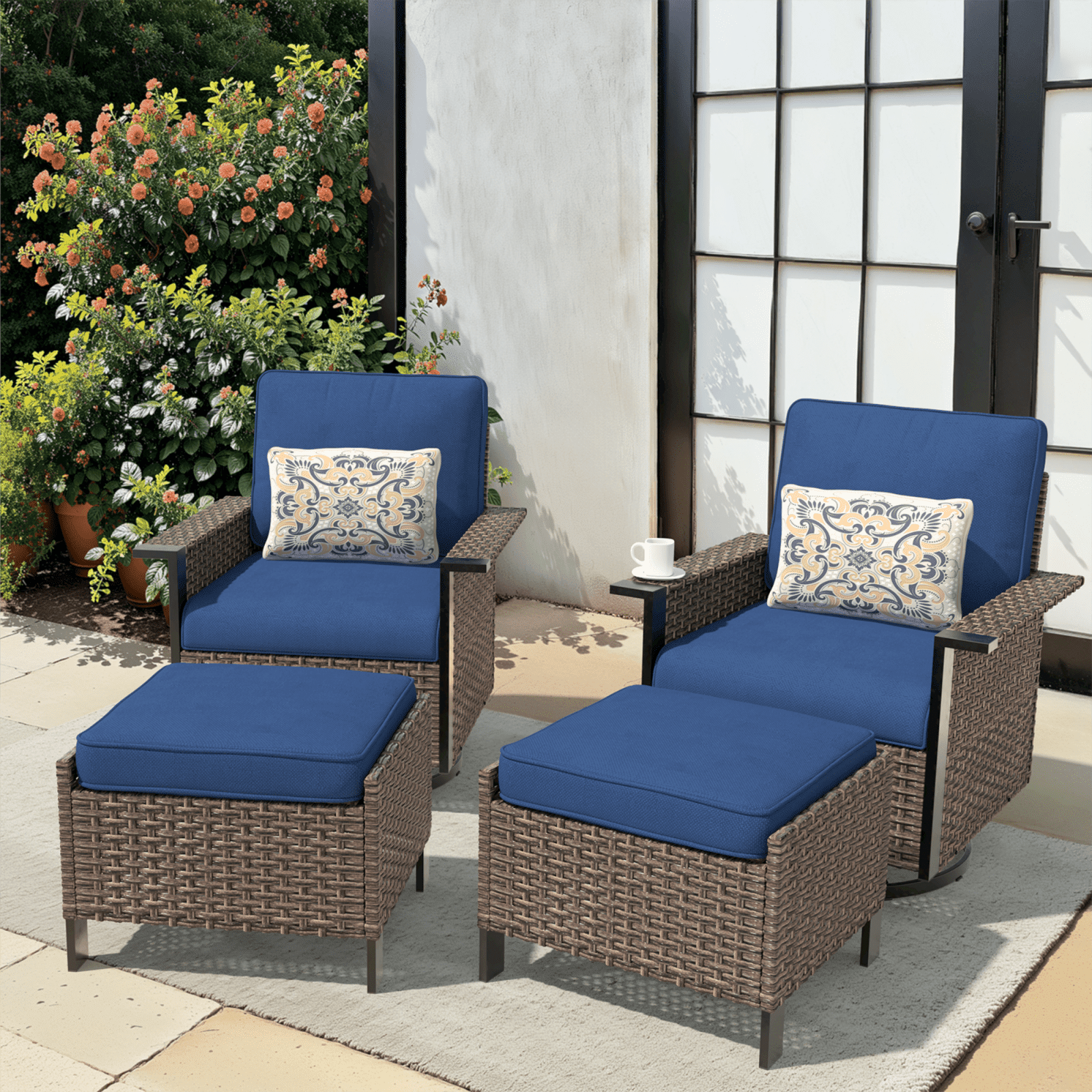 Buenhomino 4-Piece Patio Wicker Furniture Set with 2 Swivel Glider ...