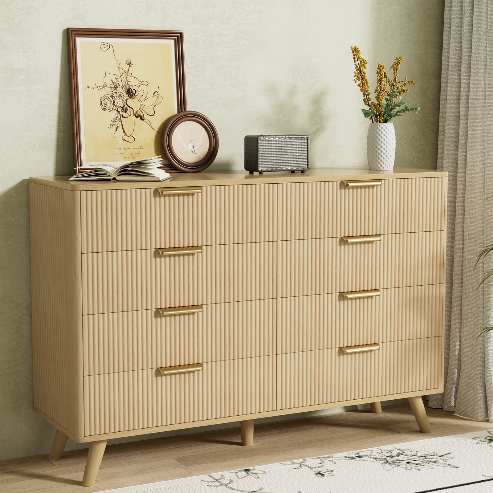 Buenhomino 8 Drawer Dresser for Bedroom,Modern Fluted Wood Chest of ...