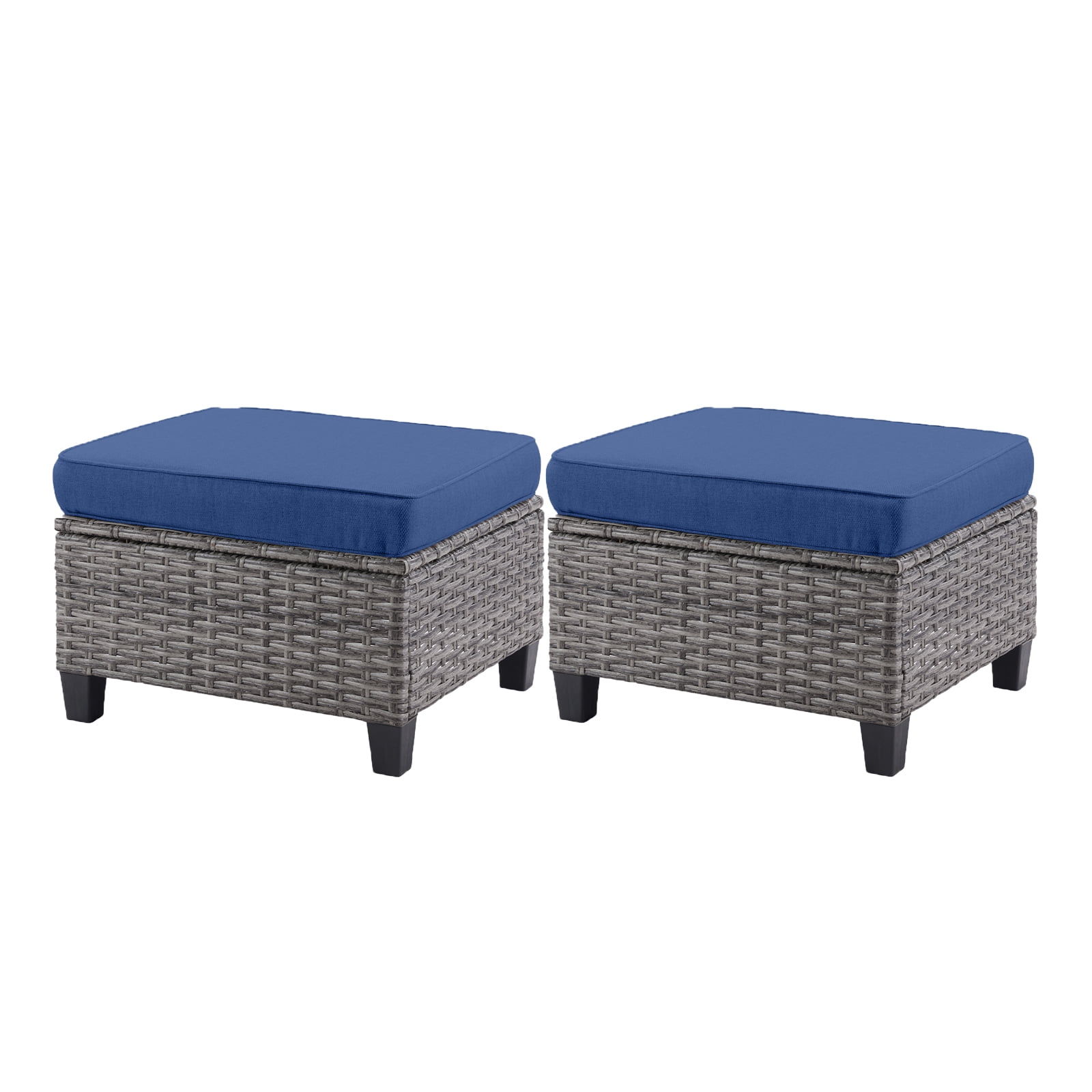 Buenhomino Outdoor Ottomans for Patio Set of 2 PE Wicker Steel Frame ...